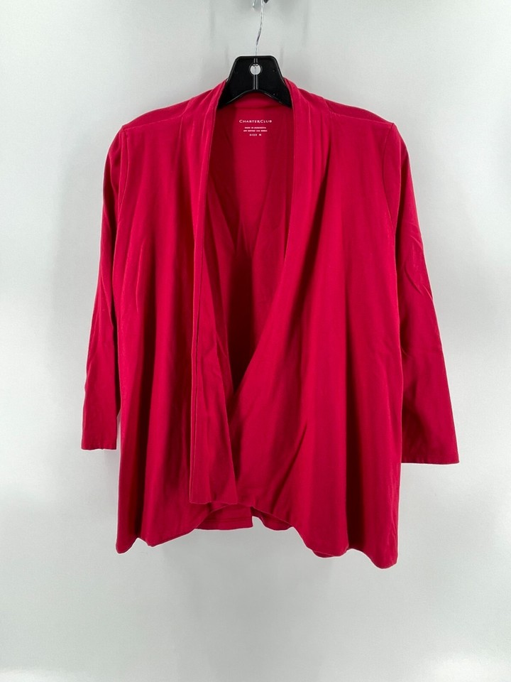 Charter Club Women's Red Long Open Drape Front Cardigan Duster Top Size ...