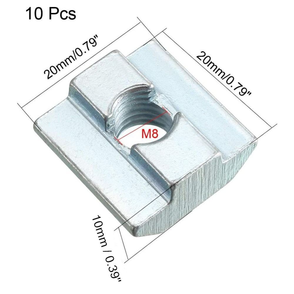 10Pcs Carbon Steel Sliding T Nuts Zinc Plated Slide in Nuts Hammer Head ...