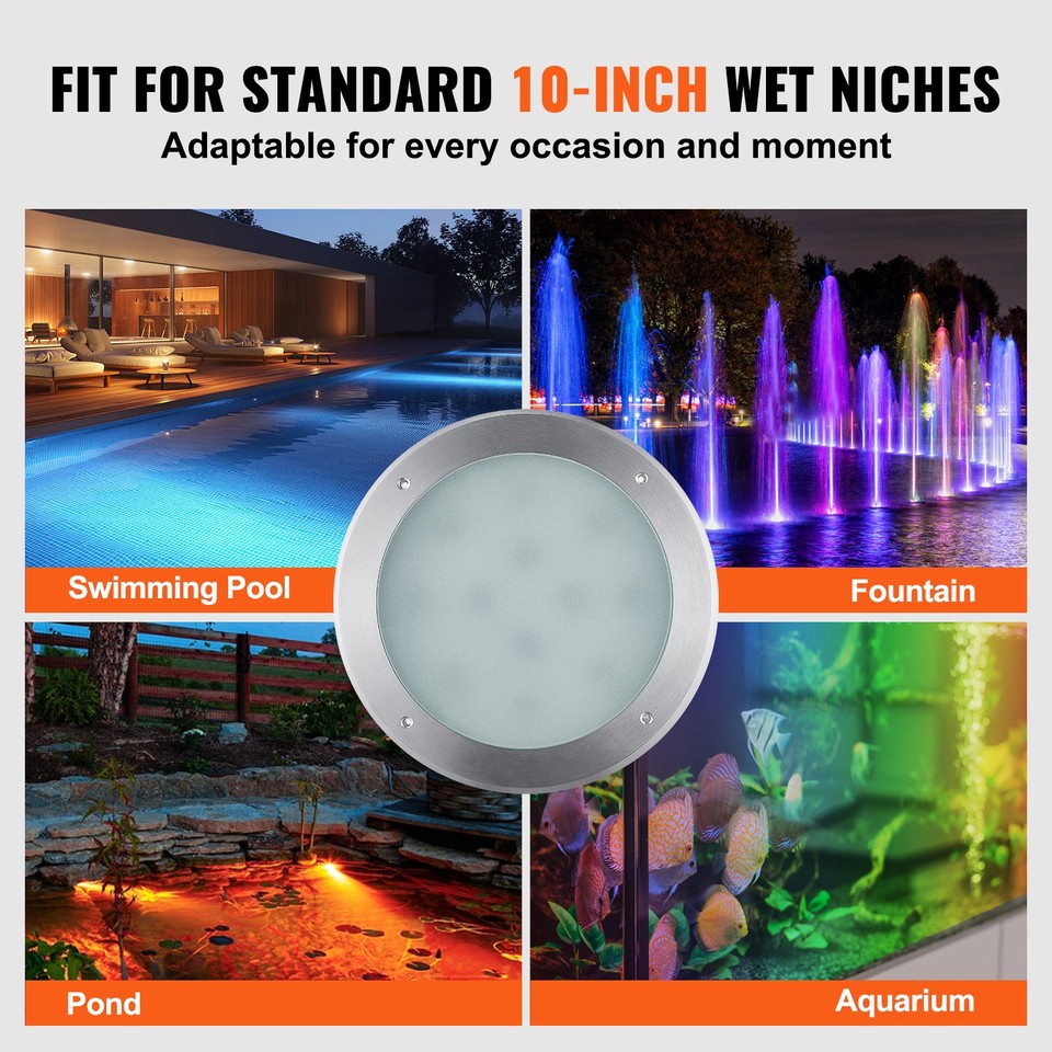 120V LED Pool Light 10 in 40W RGBW Color Changing Inground Pool Light ...