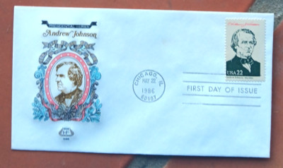 PRESIDENT ANDREW JOHNSON 1986 HANDSOME PORTRAIT FARNAM CACHET FDC ...