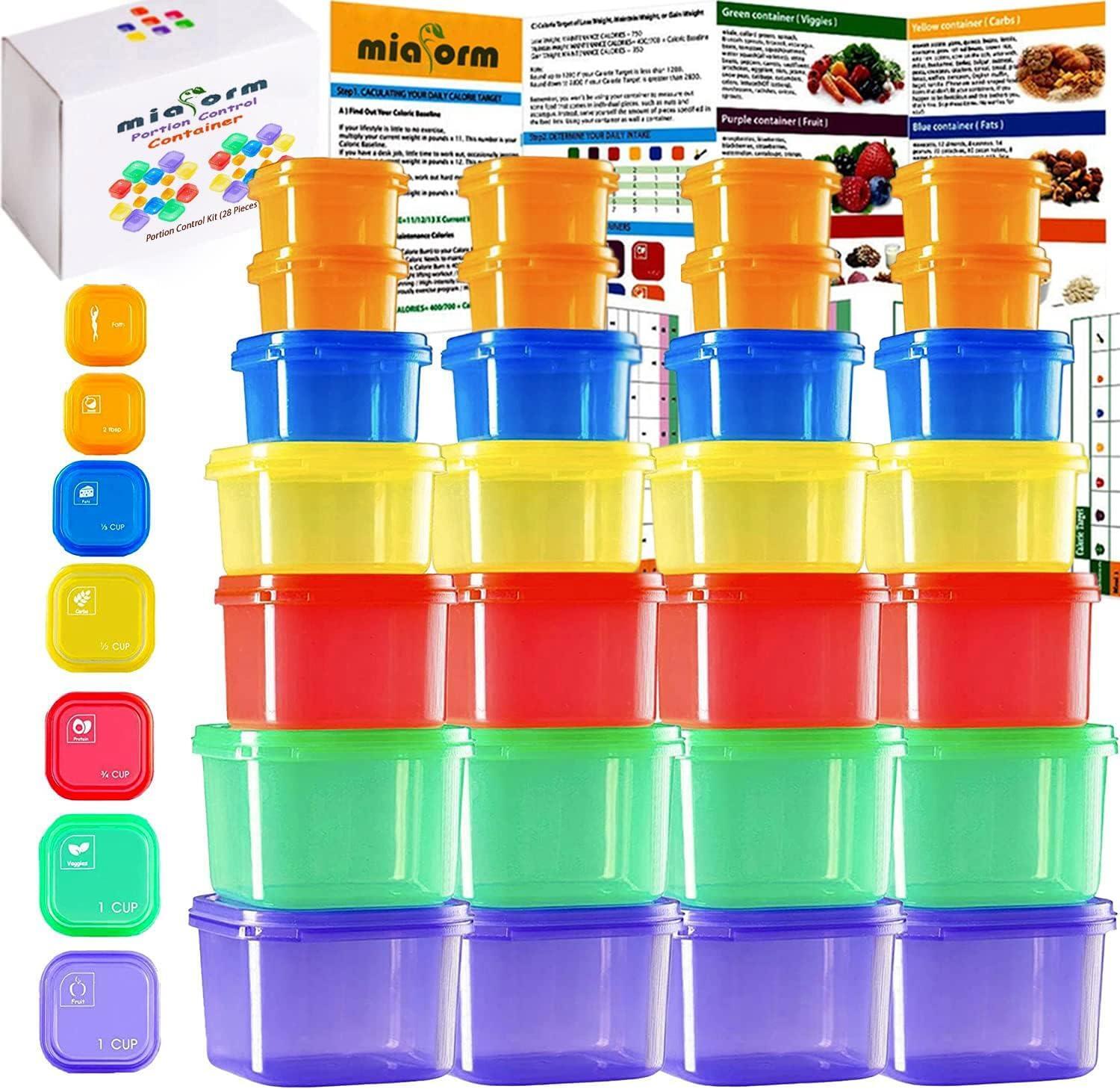 Color-Coded 28-Piece Food Portion Containers with 21-Day Diet Guide ...
