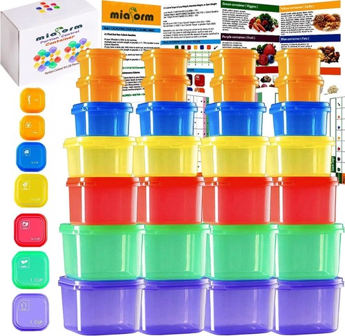 Color-Coded 28-Piece Food Portion Containers with 21-Day Diet Guide ...