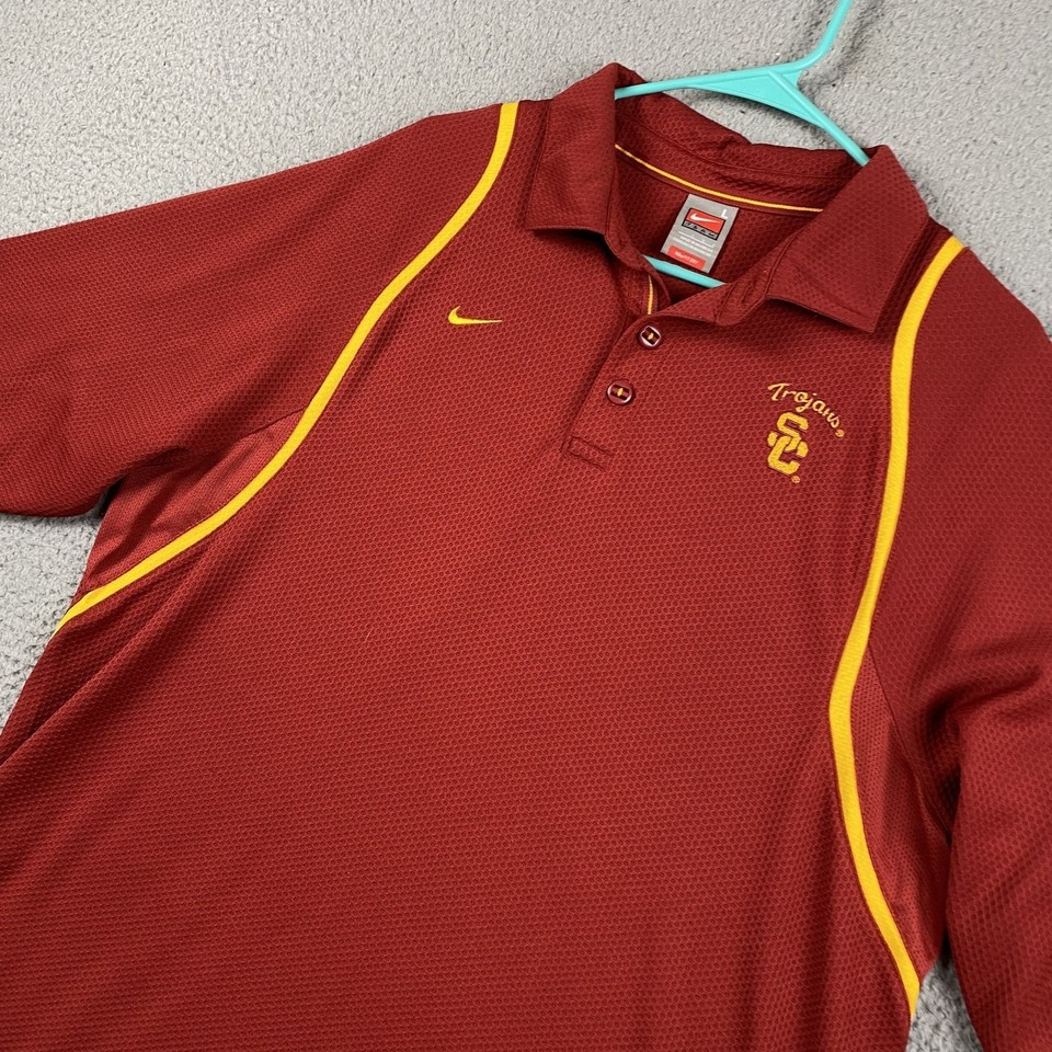 Nike Dri-Fit USc Trojans Polo Shirt Men's XL Red Gold Collegiate Golf ...