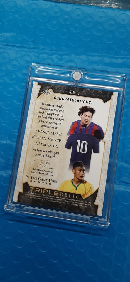 2022 Leaf In The Game Used Sports Messi Mbappe Neymar Jr Triple Relic ...