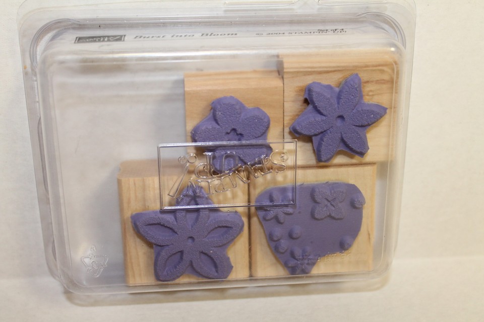 Stampin' Up Burst Into Bloom Flower Stamps Set of 4 Rubber Wood Mounted ...