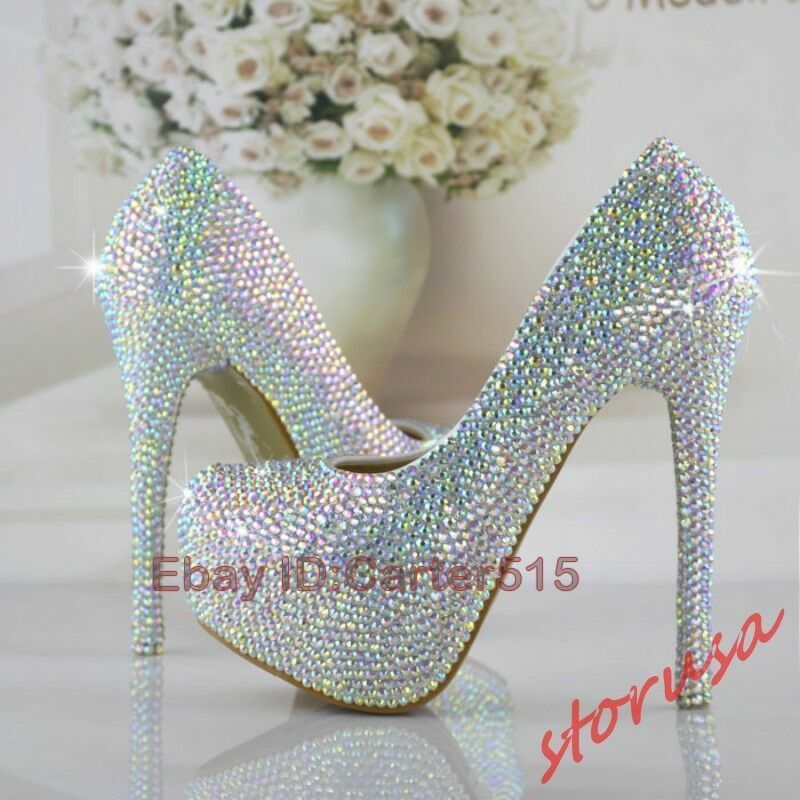 Womens Crystal Wedding Shoes Platform High Heels Bridal Shoes ...