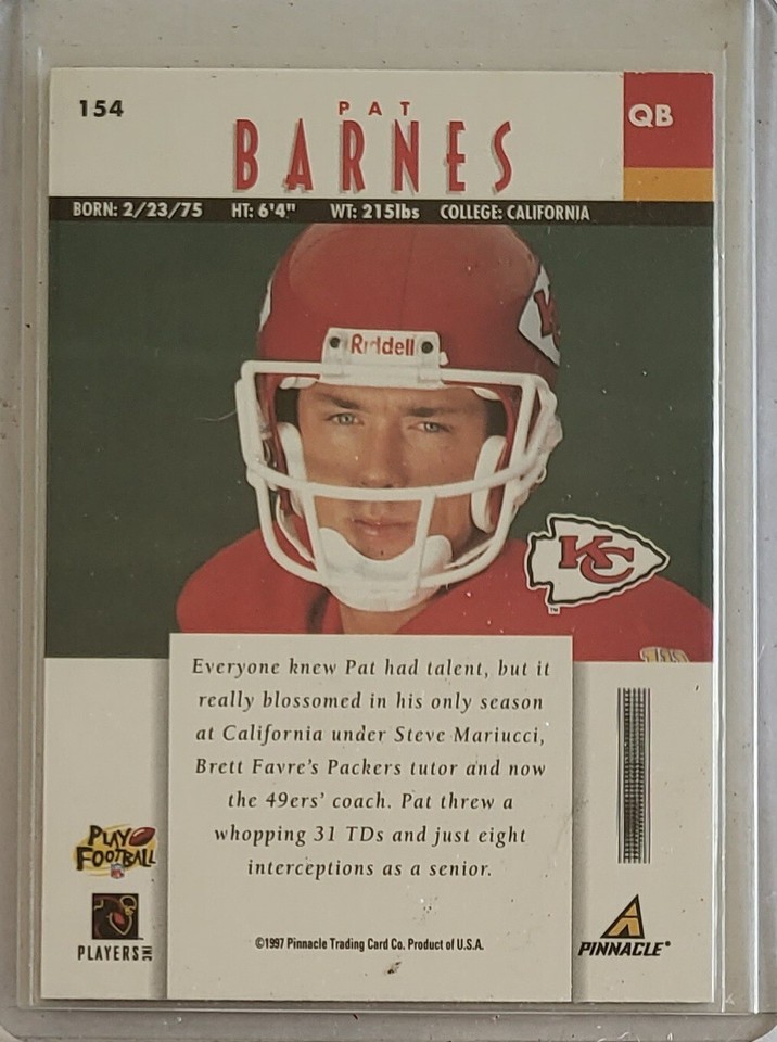 1997 Pinnacle Rookie #154 Pat Barnes Kansas City Chiefs Football Card ...