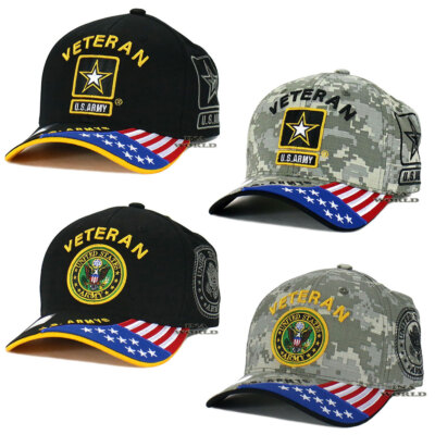 U.S. ARMY VETERAN Hat USA Flag Bill Military Officially Licensed ...