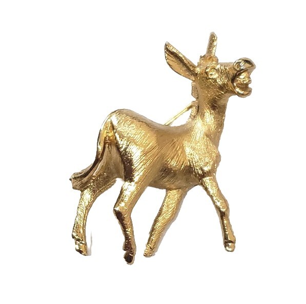 Vintage Napier Brushed Gold Braying Donkey Pin Brooch… - Gem