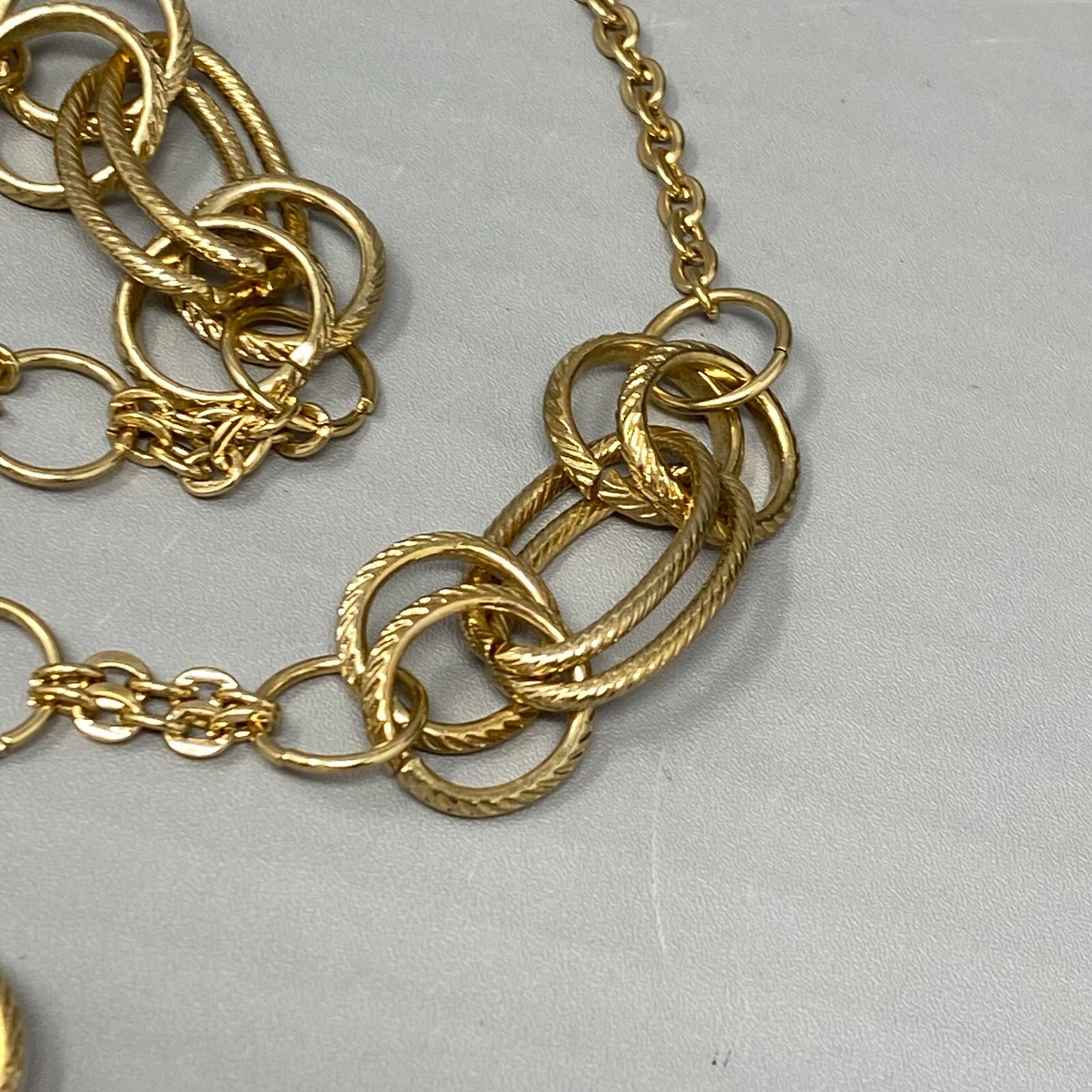 Chain Link Necklace Gold Tone Textured Round Oval Loops Long Station ...