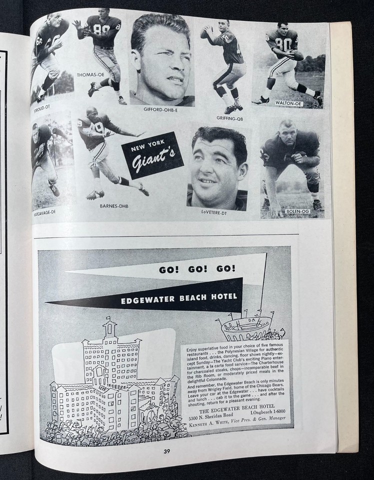 1963 NEW YORK GIANTS vs CHICAGO BEARS NFL Championship Game Program ...