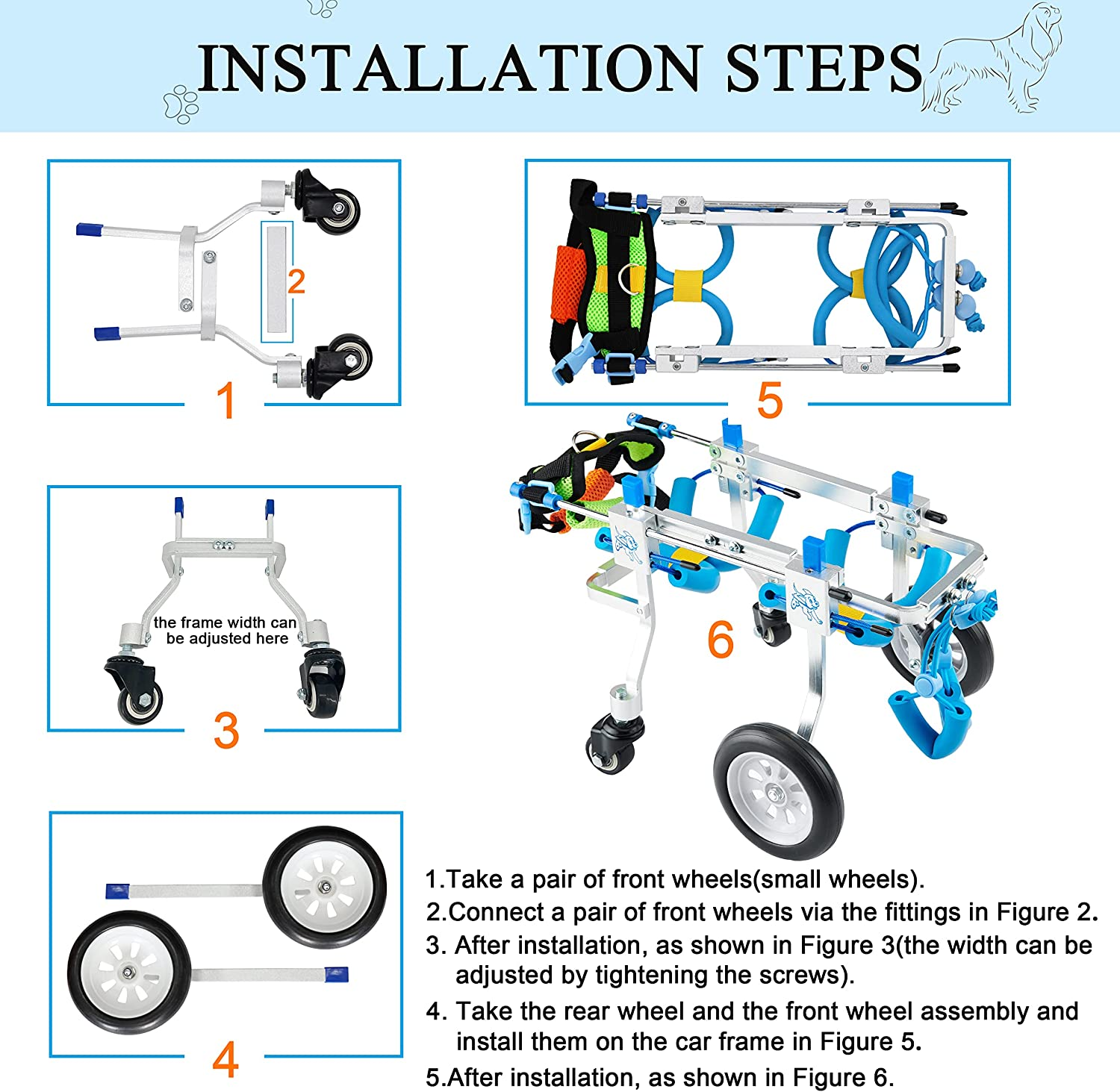 Adjustable 4-Wheel Dog Cat Cart/Wheelchair, Animal Exercise Wheels for ...