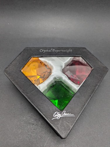 Signed Oleg Cassini Diamond Cut Red Yellow Green Crystal Paperweights ...