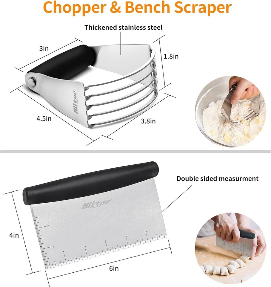 Stainless Steel Pastry Blender Cutter & Bench Scraper Set, Efficient ...