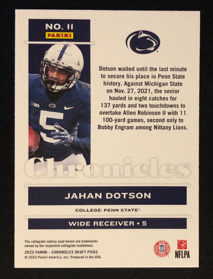 2022 Chronicles Draft Picks Jahan Dotson RC Penn State Card #11 | eBay