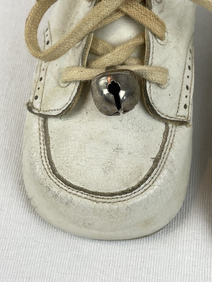 Vintage 50s 60s Baby Beaver Leather Shoes White Soft Soles with Bells ...