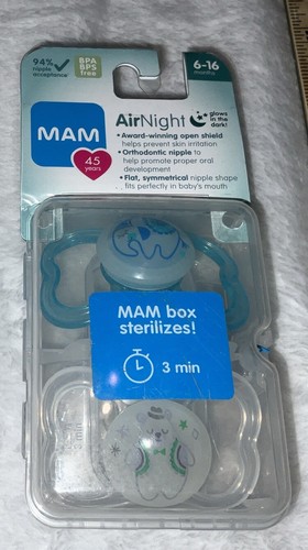 MAM Air Night Pacifiers 2 pack, Skin Soft Silicone Pacifiers 6-16Mths ...