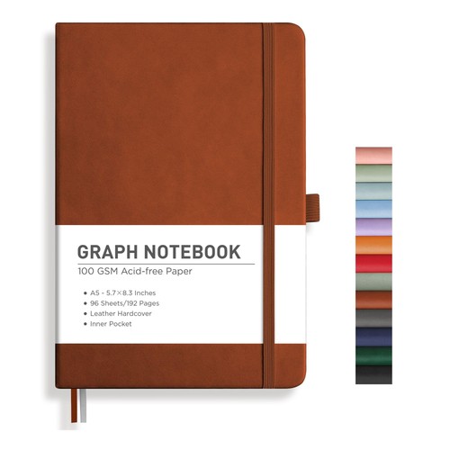 A5 Graph Grid Paper Notebook, 192 Pages, Leather Hardcover, 100 GSM | eBay