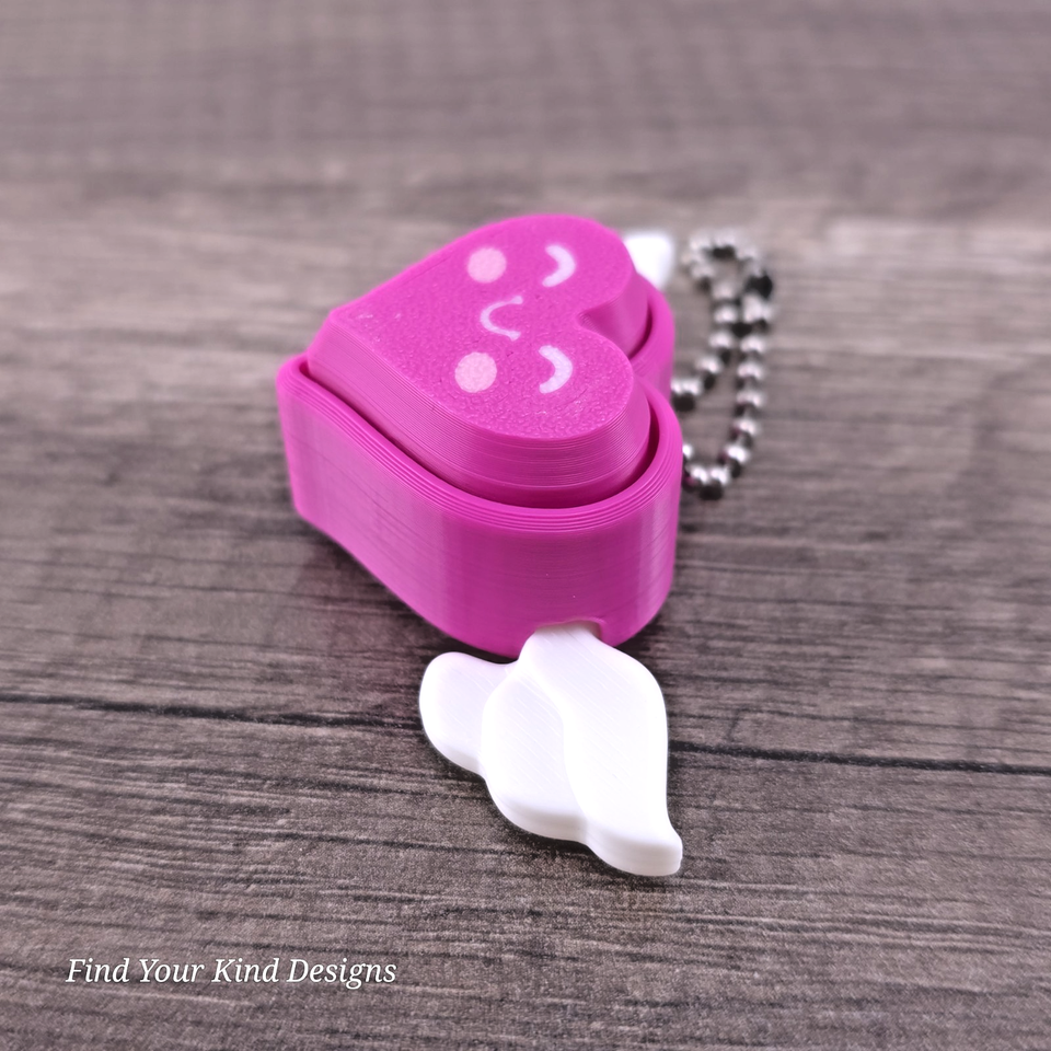Heart Clicker with Wings – 3D Printed Fidget Toy with Keychain, Stress ...