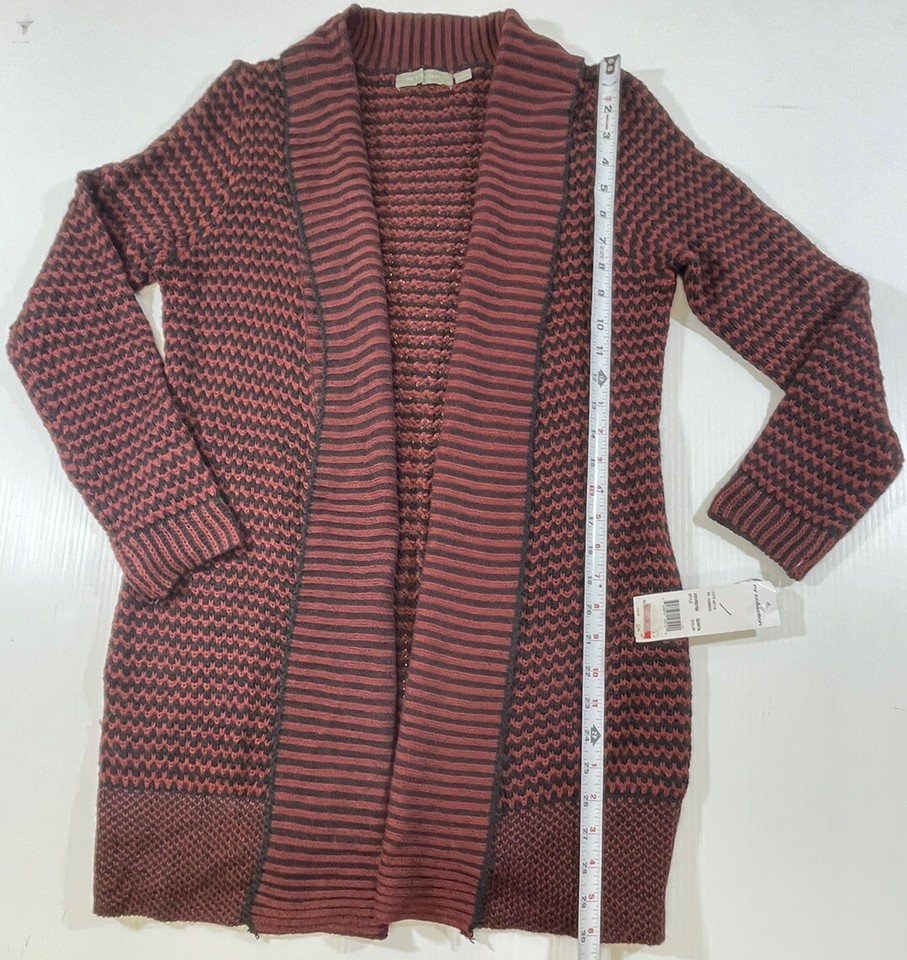 NY Collection Woman’s Brown Black Open Front Long Sleeve Cardigan ...