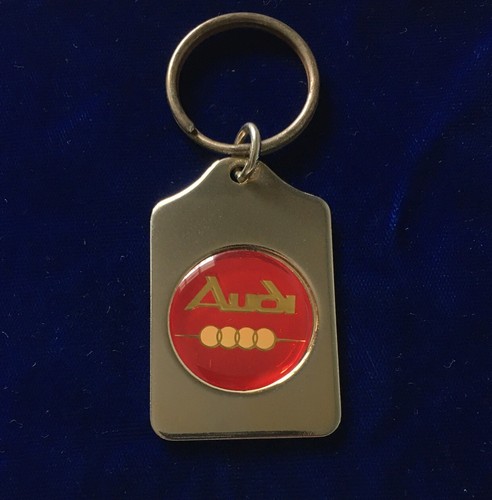 Vintage Keychain AUDI 4 RINGS LOGO Brass Car Key Fob Ring Metal Enamel ...