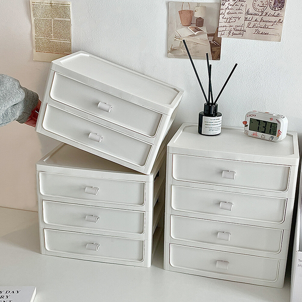 2-4 Tier Large Storage Box Office Home Desk Cosmetic Stationery Case ...