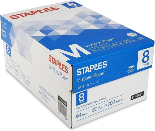 Staples Multiuse Copy Paper, 8 1/2" X 11" Letter Size, Fax Inkjet ...