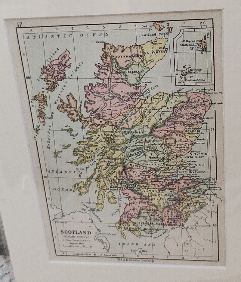 Original 1871 Antique Map of Scotland (Stuart Period) 7'' x 9'' Mount ...