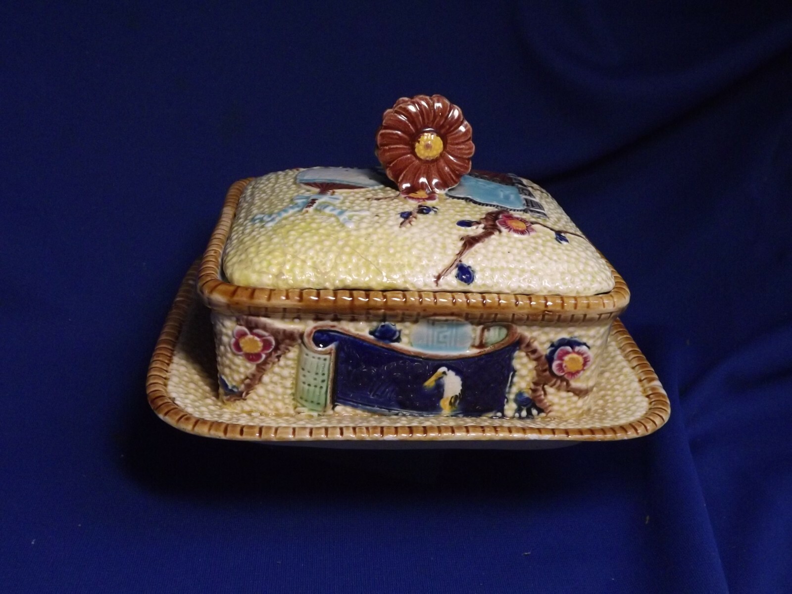 Old English Fielding Majolica "Oriental Fans & Flowers" Sardine Box ...