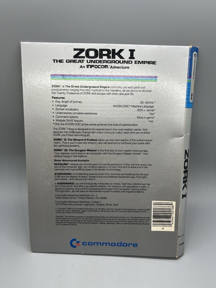 ZORK I 1 INFOCOM, 1983, COMMODORE 64 TESTED AND WORKING - COMPLETE | eBay