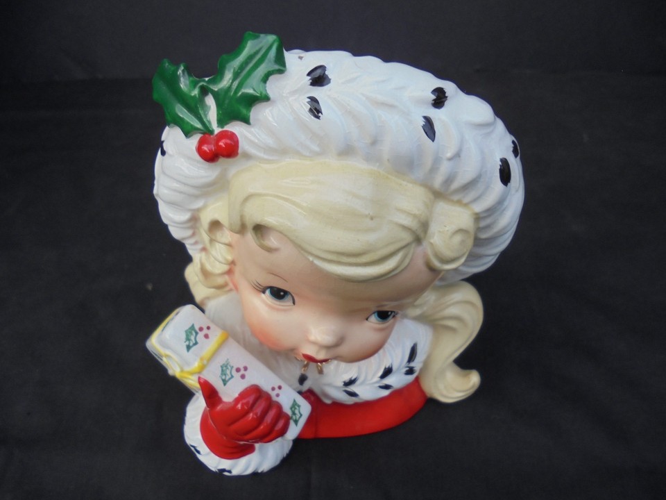 Vintage 1956 MCM Napco Christmas Girl Holding Gift Head Vase CX2348B | eBay