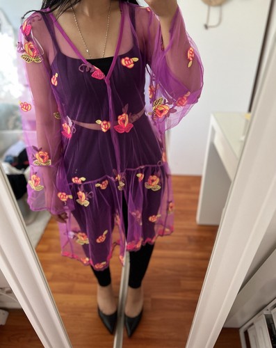 Ebonie N Ivory The Iconic Fuchsia Purple Sheer Embroidery Kimono Top Sz ...