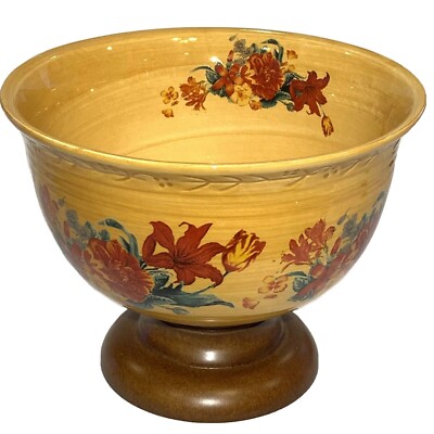 Centerpiece FTD Ceramic Bowl Wood Footed Vase 7” X 5.5” Fall ...