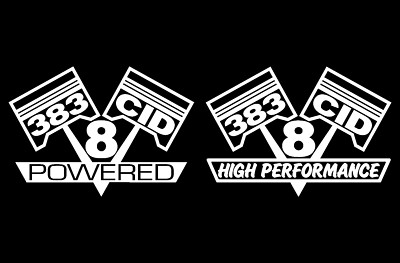 2 V8 383 CID ENGINE HIGH PERFORMANCE POWERED PISTON DECALS MAGNUM ...