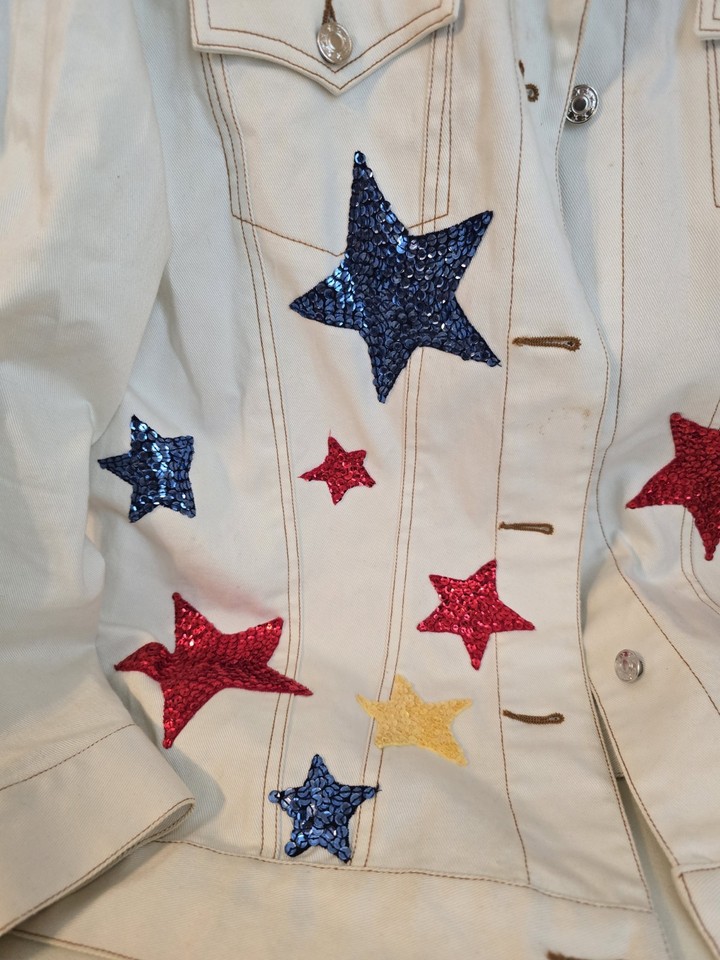 Diane's Essentials Women's 1X White Jacket With Sequence Stars-Vintage ...