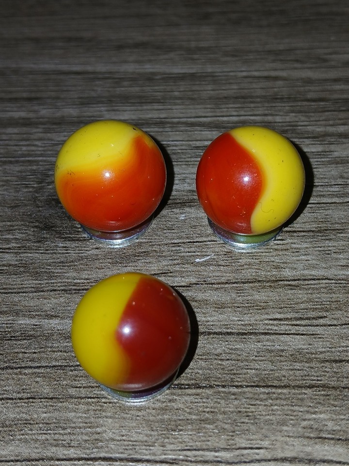 Peltier Peerless Patch Marble Red On Yellow X3 Vintage Marbles | eBay
