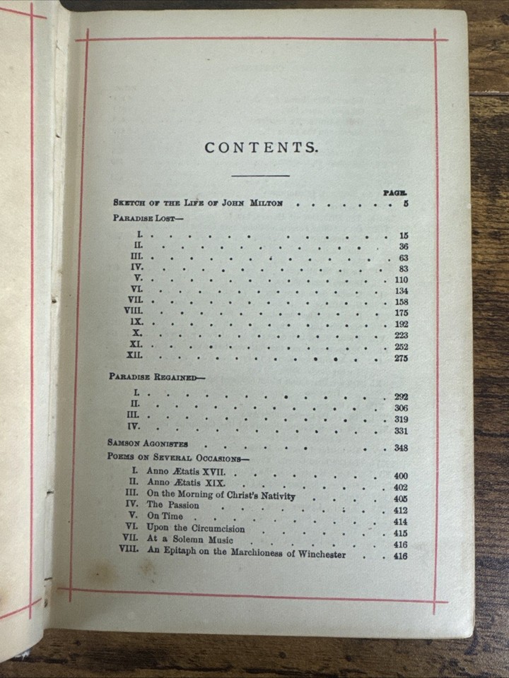 ANTIQUE 1880’S VICTORIAN POETRY BOOK: THE POETICAL WORKS OF JOHN MILTON ...