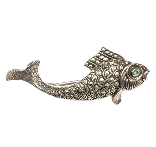 Vintage Sterling Silver Koi Fish Pisces Pin Brooch W/ Natural Marcasite ...