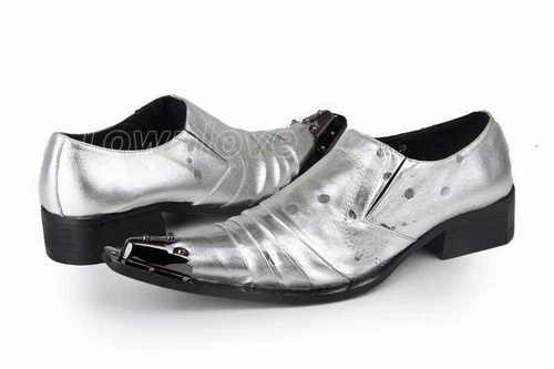 Mens Pointed Metal Toe Slip on Party Business Leather Formal Dress ...