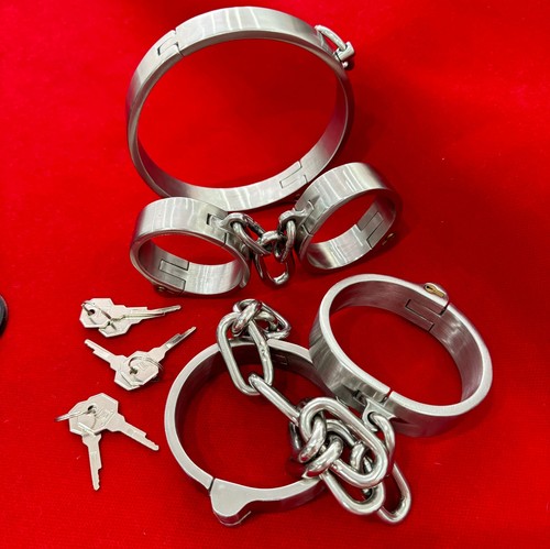 Bondage Heavy Stainless Steel Handcuffs Wrist Ankle Cuffs Neck Collar ...