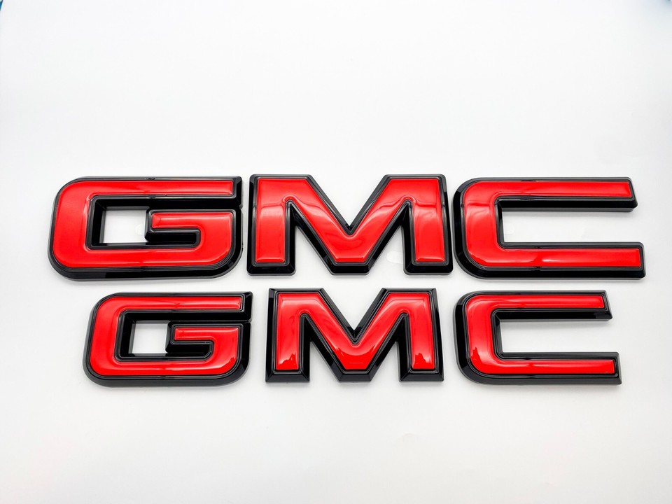 Front & Rear GMC Red Black OVERLAY Emblem Badge Fit 2023 2024 GMC ...