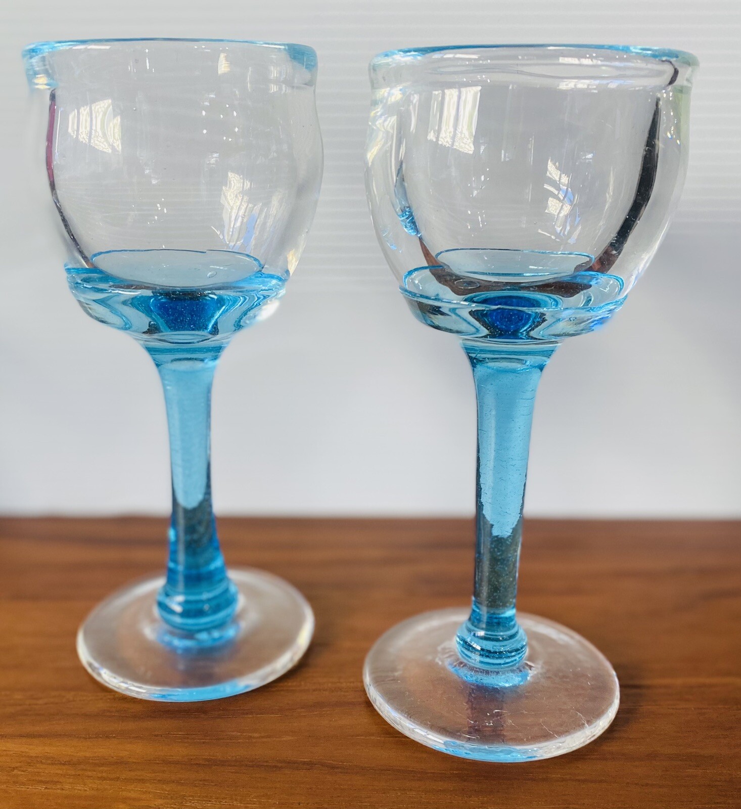 Mexican Aqua Goblet Recycled Wine Glass set of two ! 7 1/4 Hand Blown ...