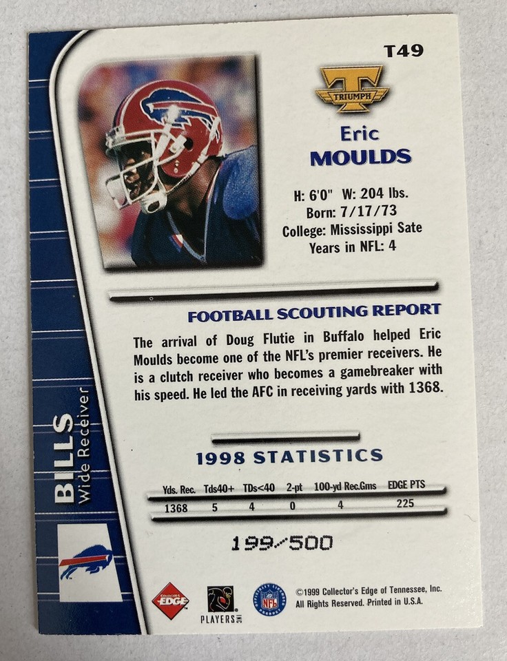 1999 collector’s Edge triumph football galvanized # 199/500 eric moulds ...