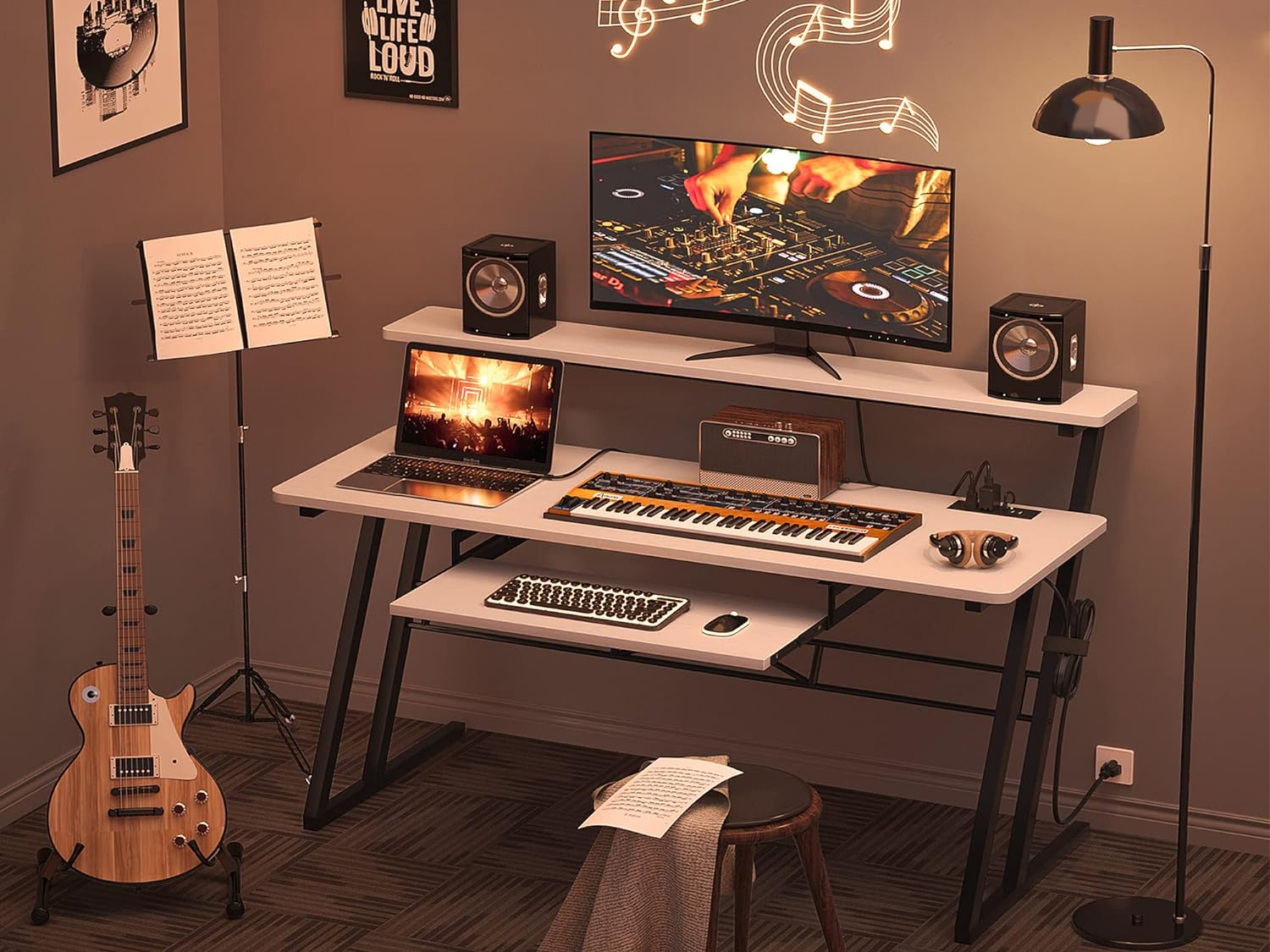47'' Music Studio Desk Power Outlet Black Producer Recording ...