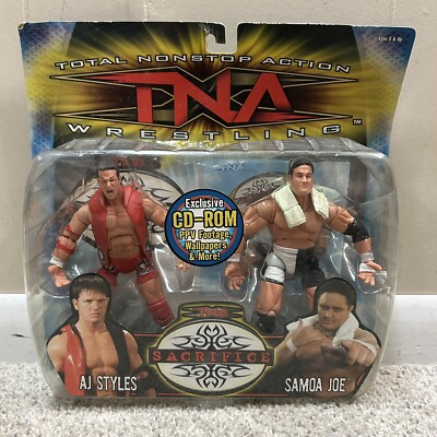 AJ Styles Samoa Joe WWE TNA Wrestling Figures 2006 Marvel Toys with CD ...