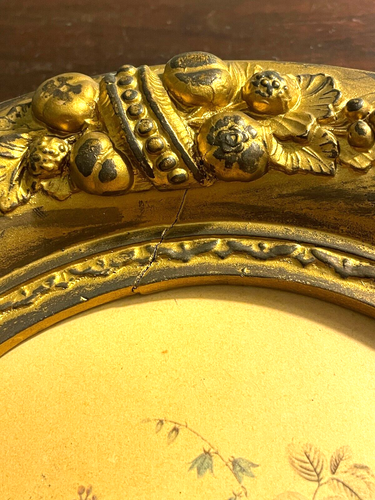 VTG Gold Oval Picture Frame Botanical Fruit Relief Wood and Plaster 15 ...