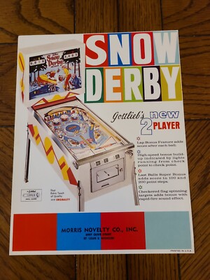 1970's Gottlieb Snow Derby Pinball Advertising Flyer Excellent ...