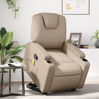 vidaXL Poltrona Alzapersone Massaggi Reclinabile Cappuccino Similpelle ...