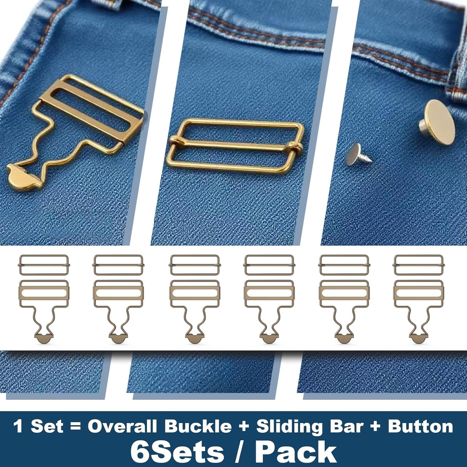 6 Sets Durable Metal Overall Buckles Replacement 1-1/2 Overall Clasp ...