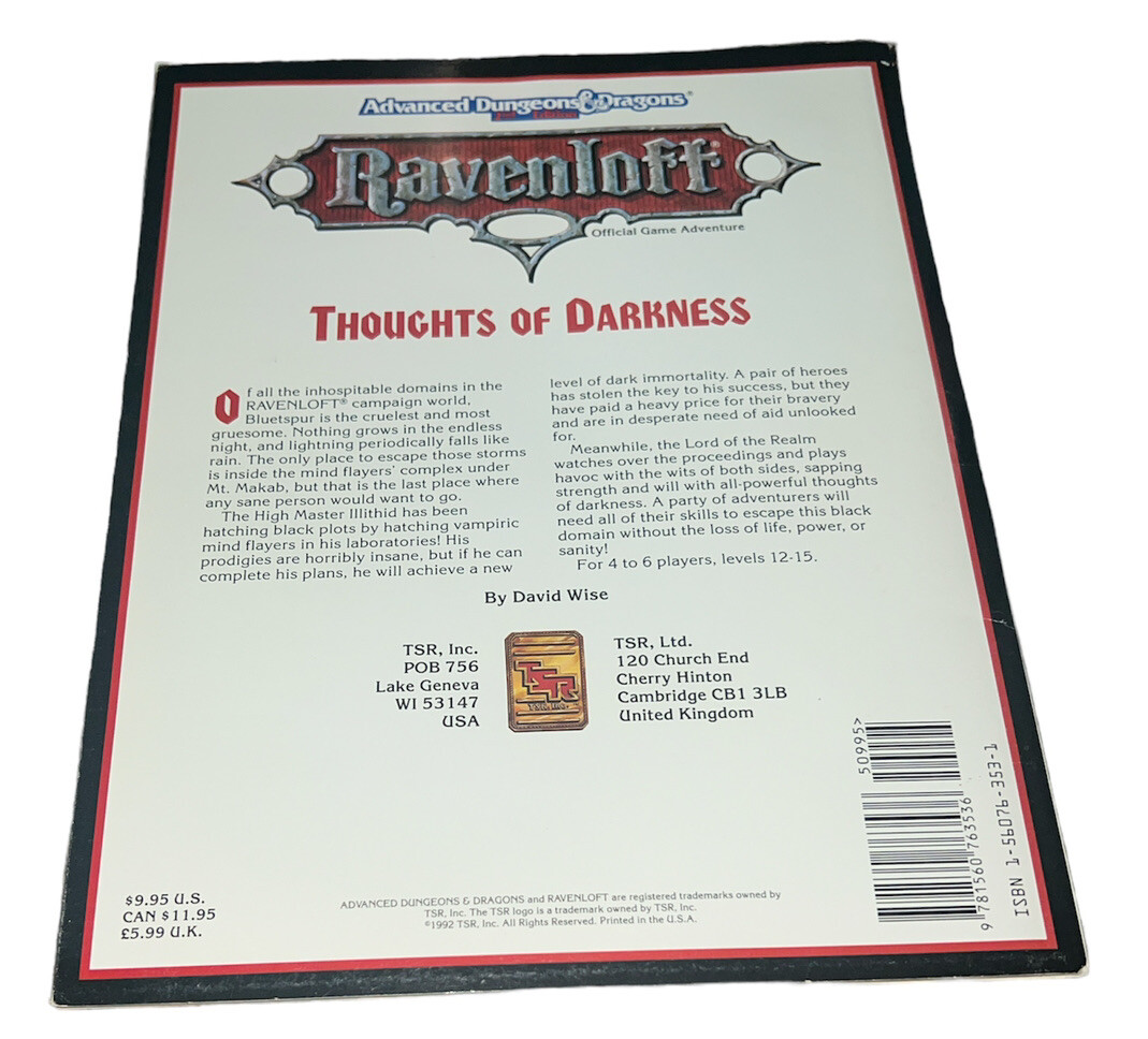 Advanced Dungeons & Dragons Ravenloft Thoughts of Darkness Module ...